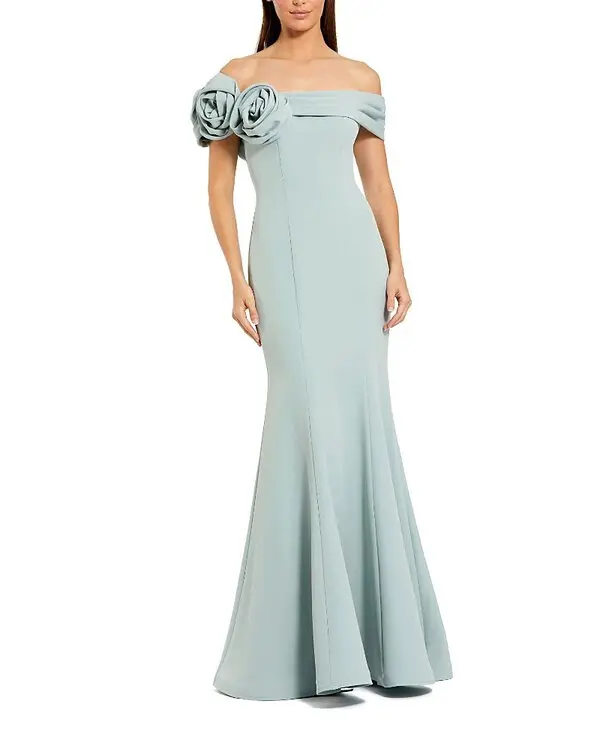 Mac Duggal Off-the-shoulder Crepe Mermaid Gown - Sage