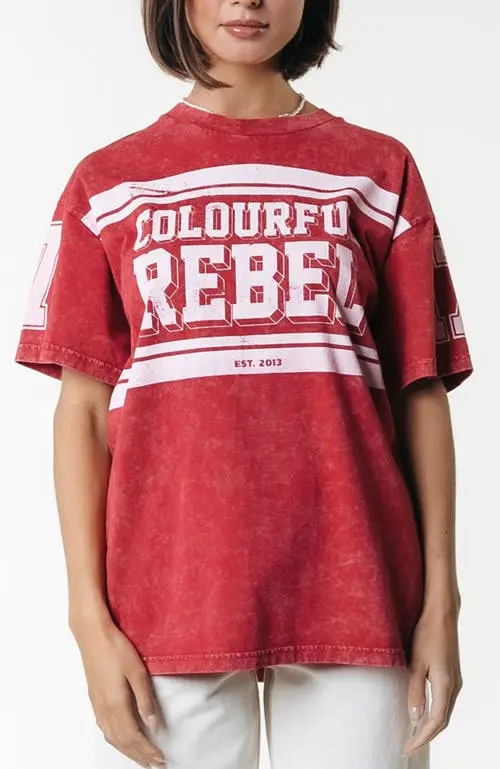 COLOURFUL REBEL Logo Acid Wash Loose-fit Tee - Red
