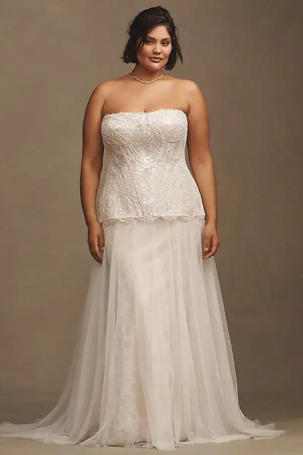 Watters Brookehaven Strapless Wedding Gown - Ivory Rose Gold