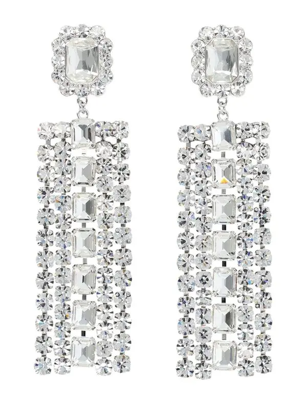 SELF-PORTRAIT Multi Crystal Droplet Earrings - Silver