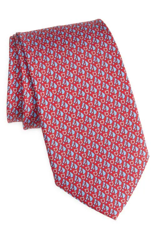 FERRAGAMO Equestrian Print Silk Neck Tie - F.rosso