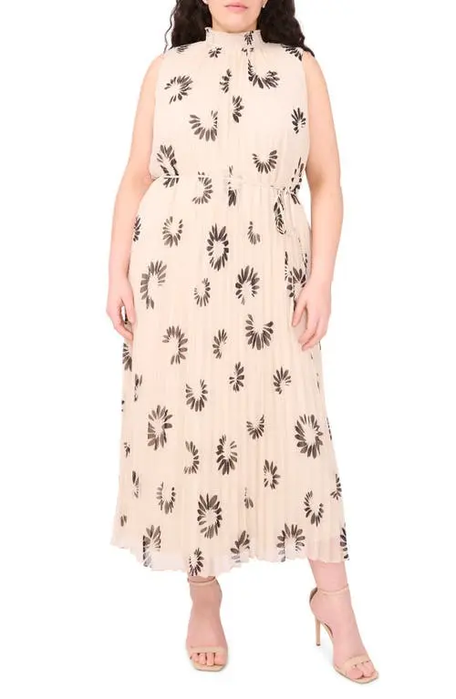 Halogen Daisy Print Sleeveless Pleated Maxi Dress - Birch