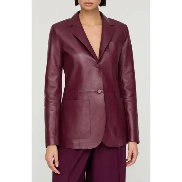 Lafayette 148 New York Lambskin Leather Blazer