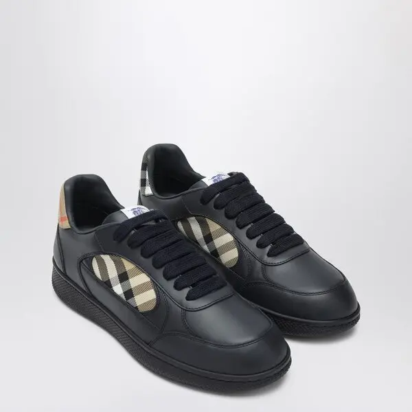 Burberry Leather And Check Sneakers - Blue