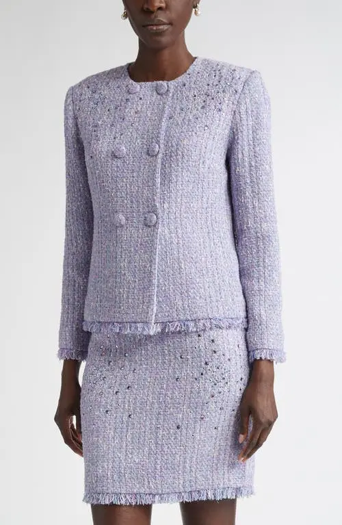 St. John Sinclair Monroe Tweed Jacket - Light Violet/ Blue Lagoon
