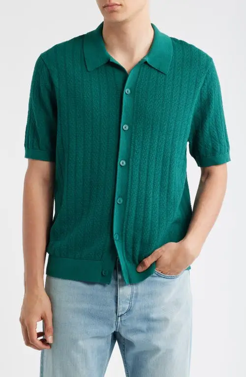 WAX LONDON Tellaro Textured Wide Stripe Short Sleeve Cardigan - Green