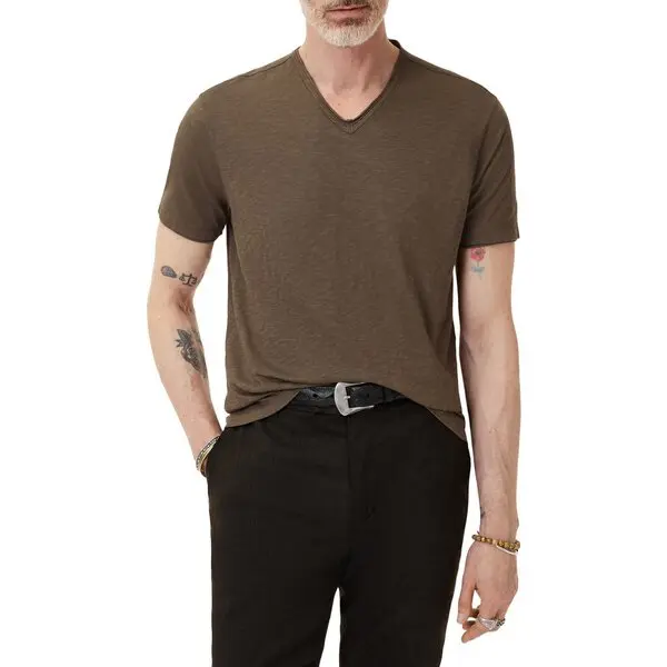 John Varvatos Men's Miles Slub V-Neck T-Shirt - Raw Edge Short