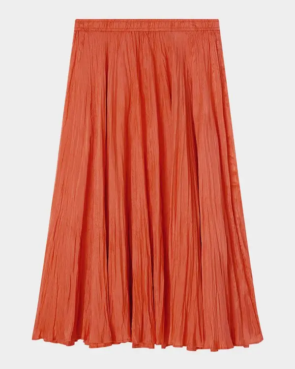 JOSEPH Sully Crinkled Habotai Silk Midi Skirt - Sundown