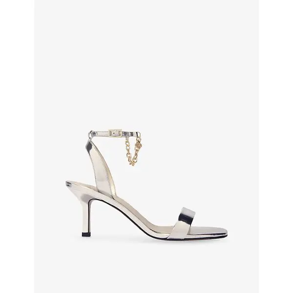 Maje Chain-embellished Metallic-leather Heeled Sandals