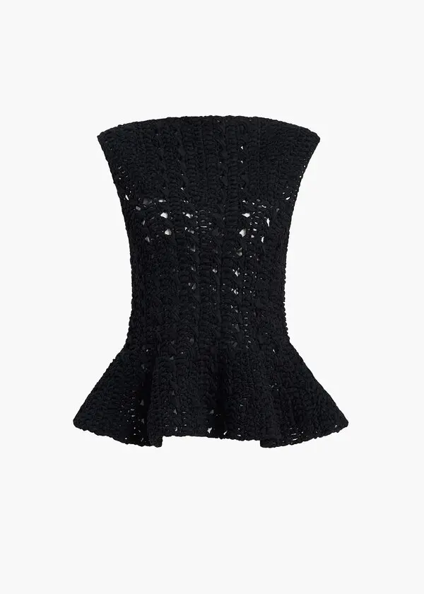 Khaite Yuka Crochet Peplum Top - Black
