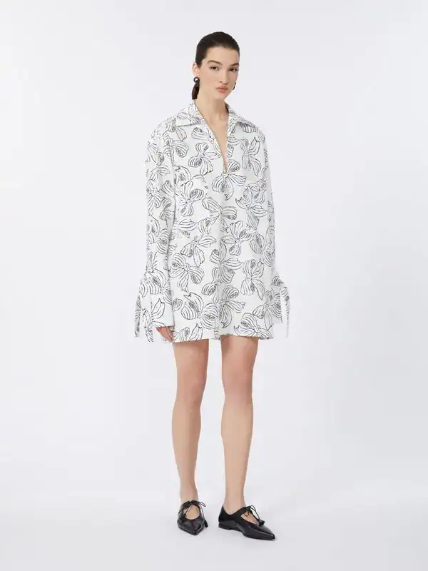 Max Mara Printed Cotton Shirt Dress In White Editorialist