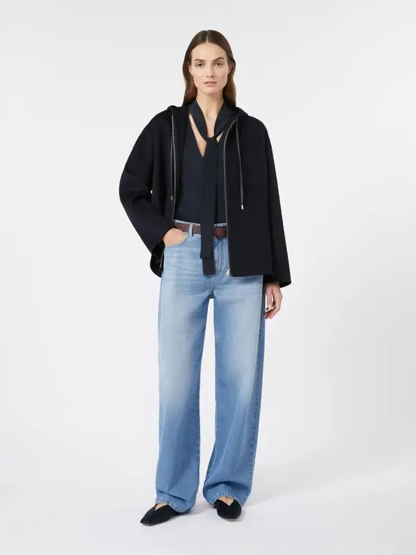 Max Mara Wool, Cashmere, And Silk Drap Sweatshirt - Navy