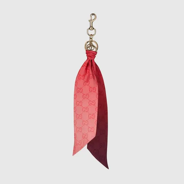 Gucci Keychain With Gg Silk And Metal - Bordeaux