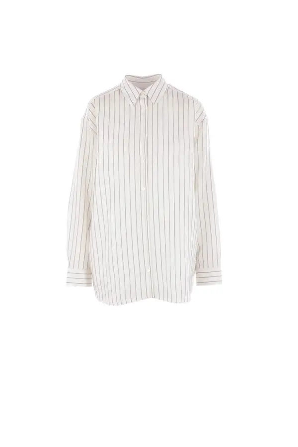 TOTÊME Oversized Striped Shirt - White+oyster Stripe