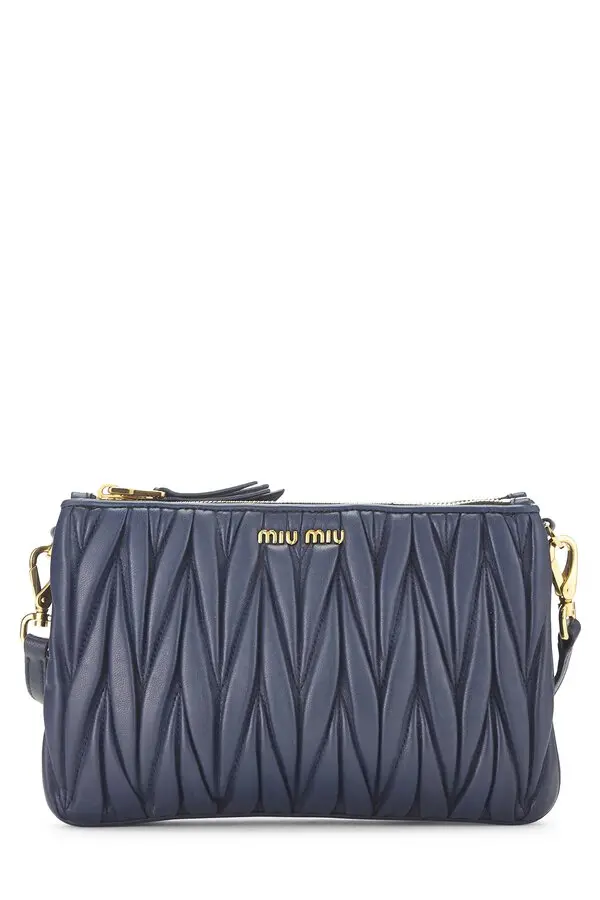 Miu Miu Nappa Double Zip Crossbody - Navy