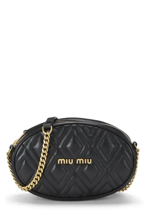 Miu Miu Calfskin Diamond Quilted Shoulder Bag In Black - 15% Off