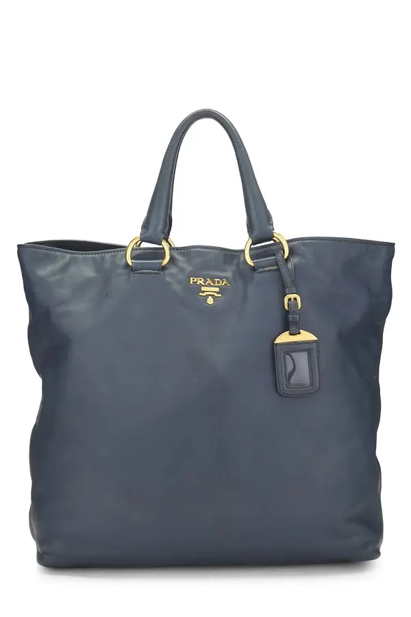Prada Calfskin Convertible Tote - Navy