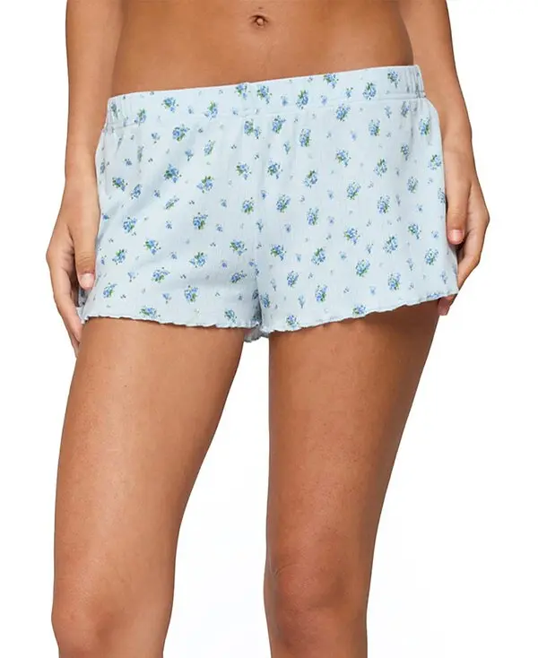 EDIKTED Floral Pointelle Shorts - Light Blue