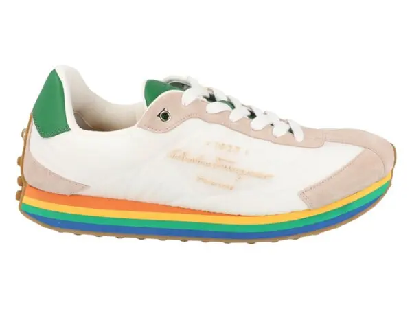 FERRAGAMO Iggy Mixed Media Sneakers - Green