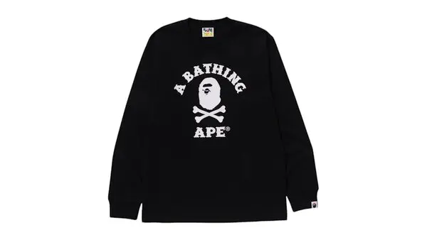 BAPE Ape Crossbone College Long Sleeve Tee Shirt - Black