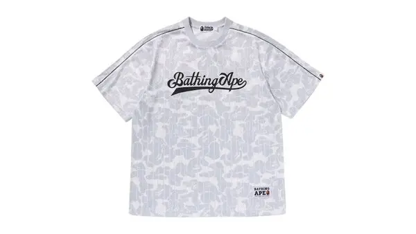 BAPE Camo Stripe Baseball Logo Relaxed Fit Tee Shirt - Gray