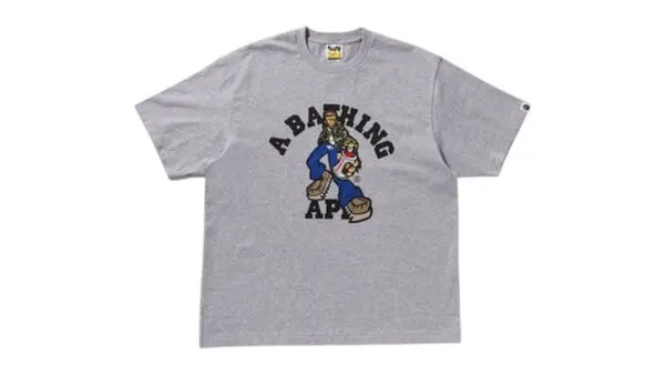 BAPE Graffiti Character College Relaxed Fit Tee Shirt - Gray