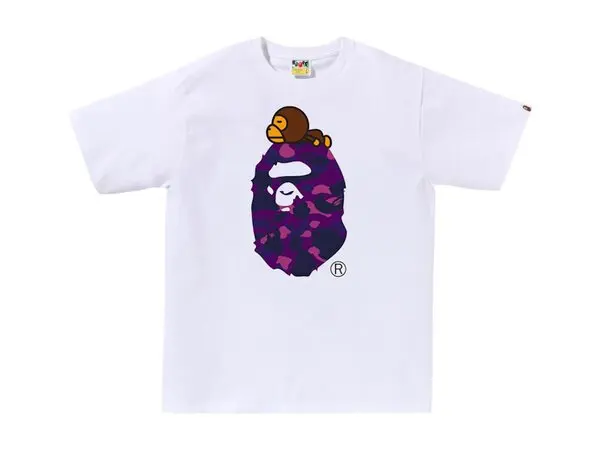 BAPE Camo Milo On Big Ape Tee Shirt - White/purple