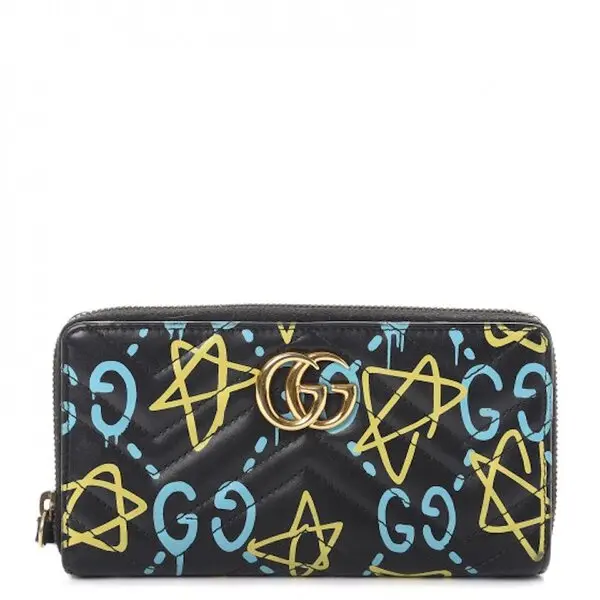 Gucci Gg Marmont Wallet Zip Around Matelasse Ghost