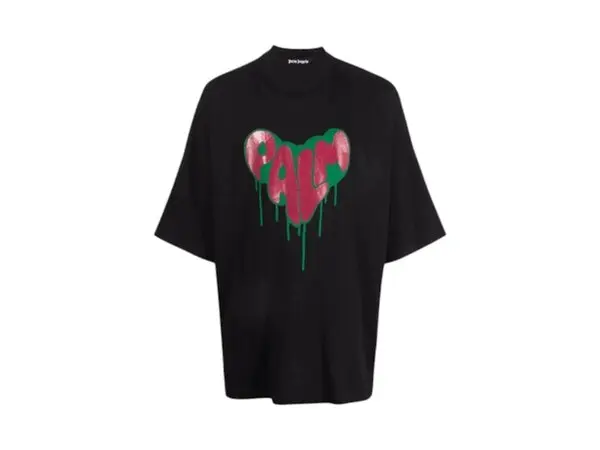 Palm Angels Spray Heart Loose T-shirt - Black/fuchsia