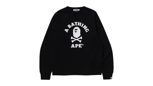 BAPE Ape Crossbone College Crewneck Sweatshirt - Black