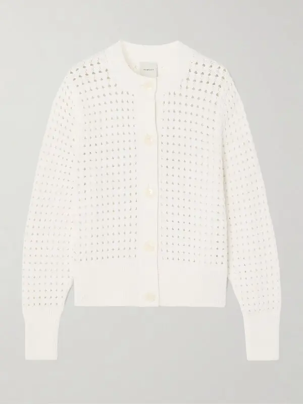 Varley Bettina Open-knit Cotton-blend Cardigan - White