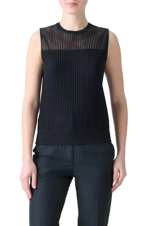 Akris Sheer Stripe Silk & Cotton Blend Sleeveless Sweater