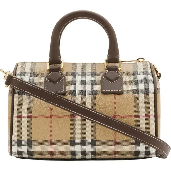 Burberry Mini Check Coated Canvas Bowling Bag - Vintage Check/ Briar Brown
