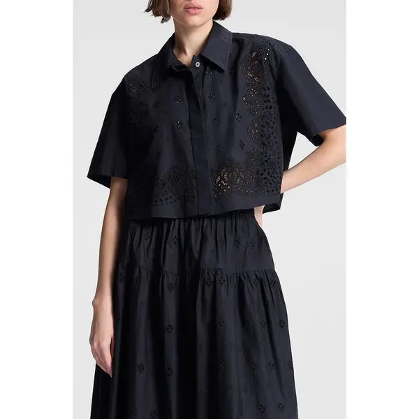 A.L.C. Jade Eyelet Boxy Crop Shirt