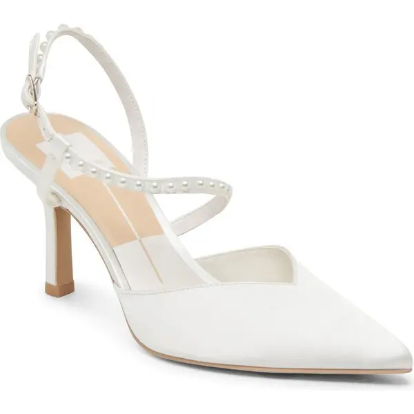 Dolce Vita Kamra Faux Pearl Pointed Toe Pump - True White Satin