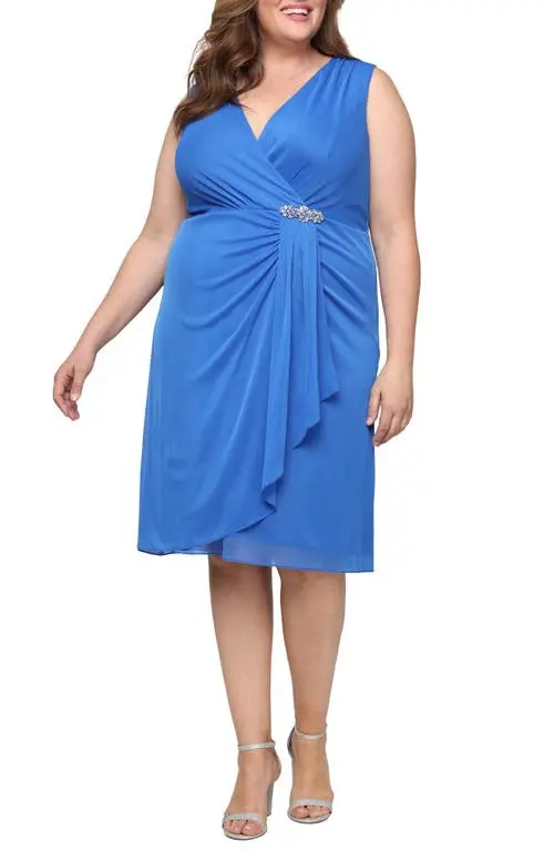 SL FASHIONS Faux Wrap Sheath Dress With Chiffon Jacket