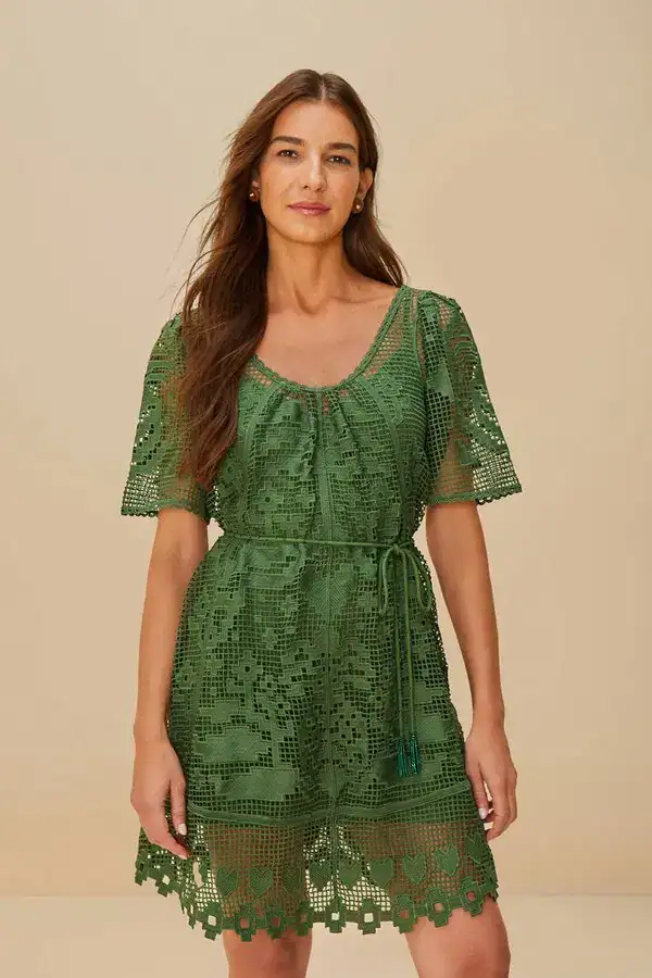 Farm Rio Pineapple Guipure Mini Dress - Green | Editorialist