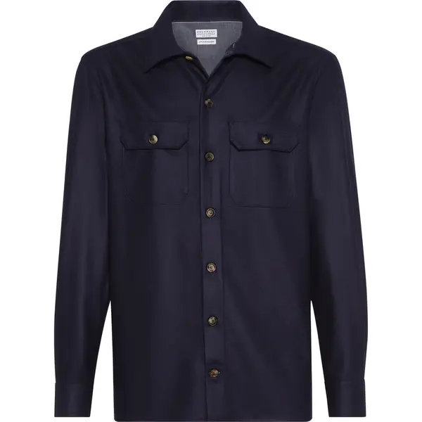 Brunello Cucinelli Virgin Wool Flannel Overshirt - Blue