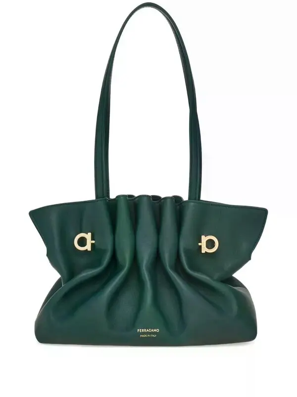 FERRAGAMO Ruched Shoulder Bag With Gancini Buckle - Green