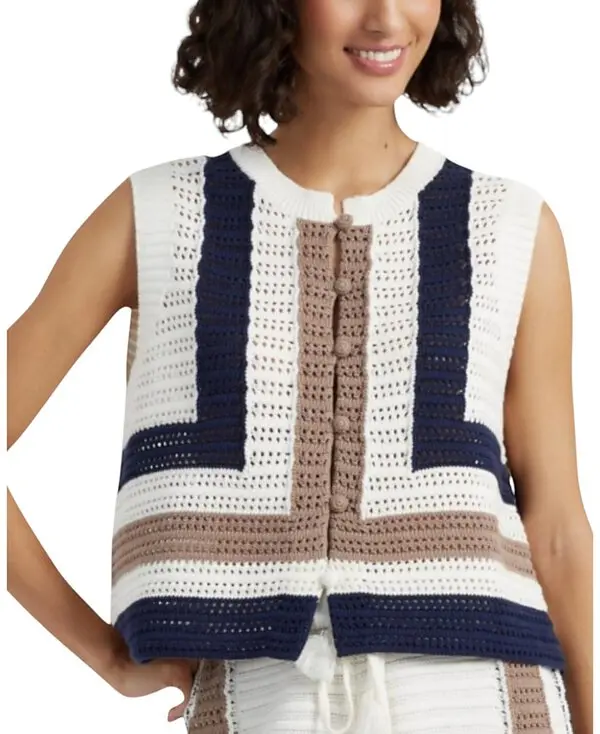 Chinti & Parker Cotton Capri Vest - Navy And White
