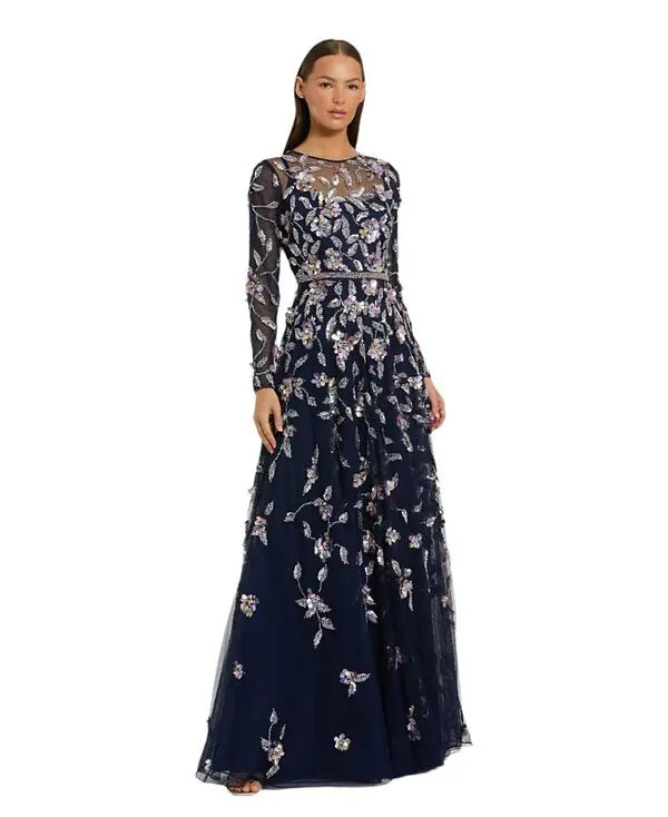 Mac Duggal Long Sleeve Mesh Gown
