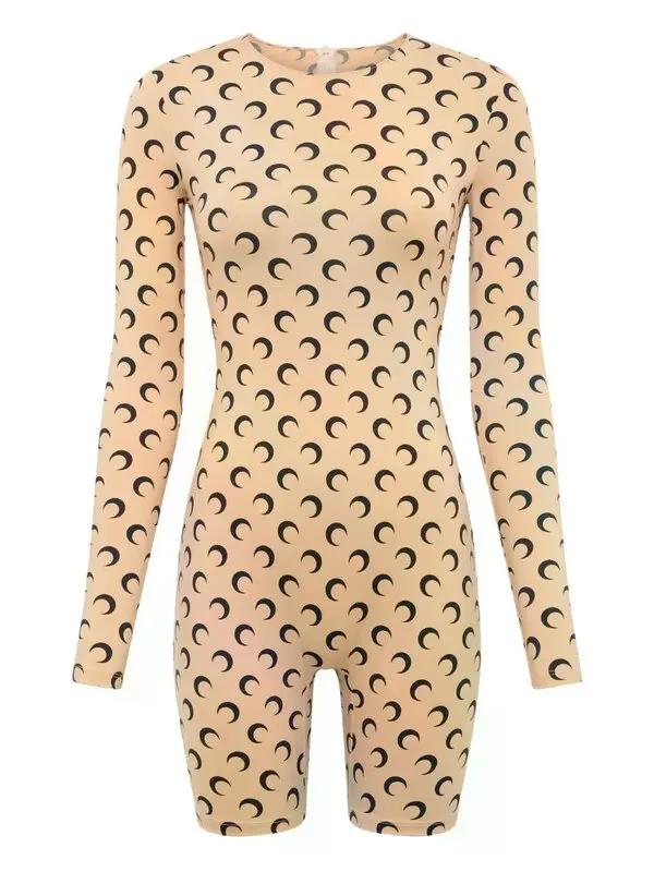 MARINE SERRE Crescent-moon Printed Playsuit - Neutrals