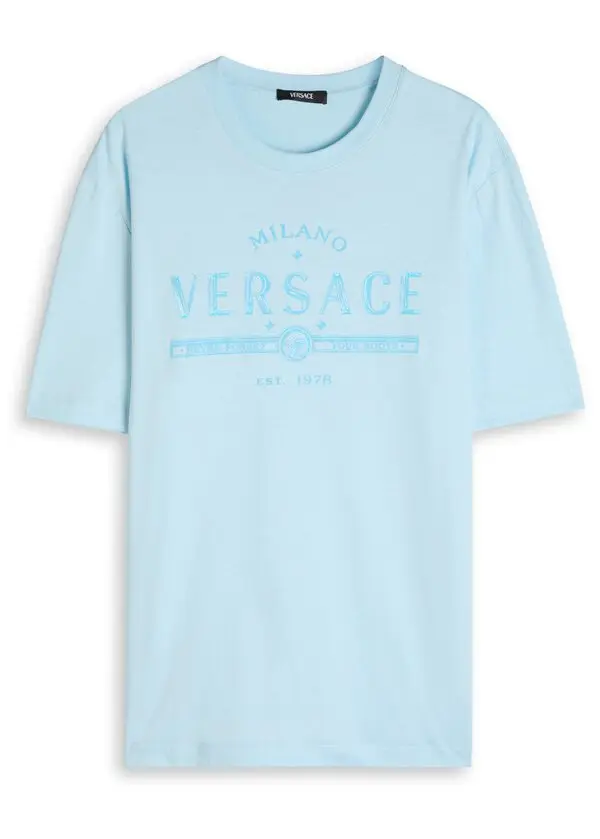Versace Logo-printed Cotton T-shirt - Blue