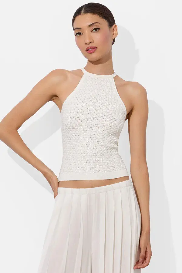 Alice + Olivia Heidi Pointelle Knit Tank - White