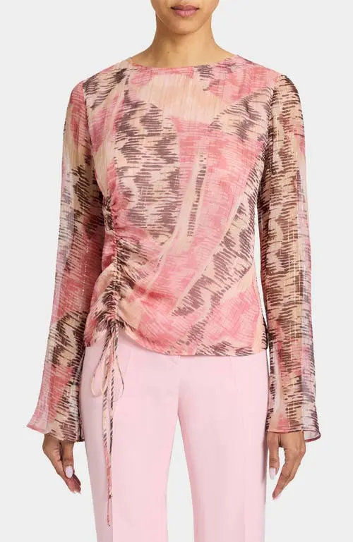 Santorelli Printed Silk Chiffon Long Sleeve Top