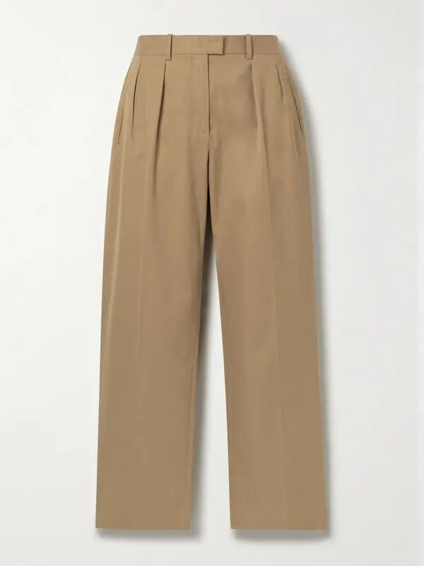 THE ROW Alfidis Pleated Cotton And Cashmere-blend Trousers - Neutrals