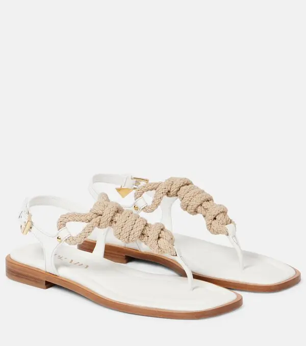 Prada Leather-trimmed Thong Sandals - White