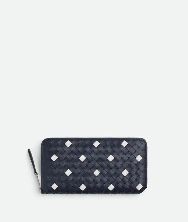 Bottega Veneta Intrecciato Piccolo Zip Around Wallet - Abyss/white