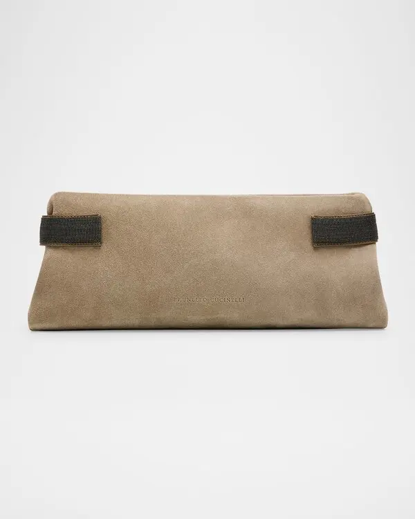 Brunello Cucinelli Essense Monili Suede Clutch - Grey Brown