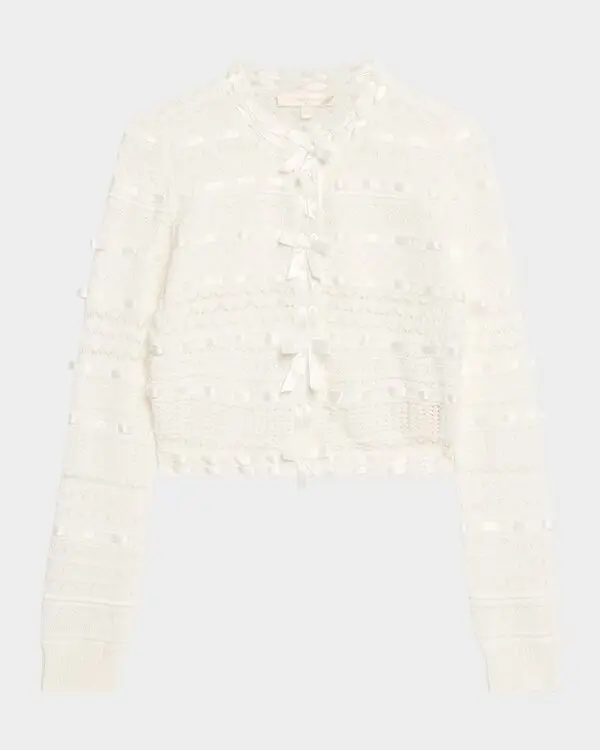 LoveShackFancy Roselline Cotton Ribbon Cardigan - Daylight White